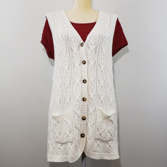 Orvis | Jackets & Coats | Orvis Vest Cable Knit Tortoise Shell Buttons ...